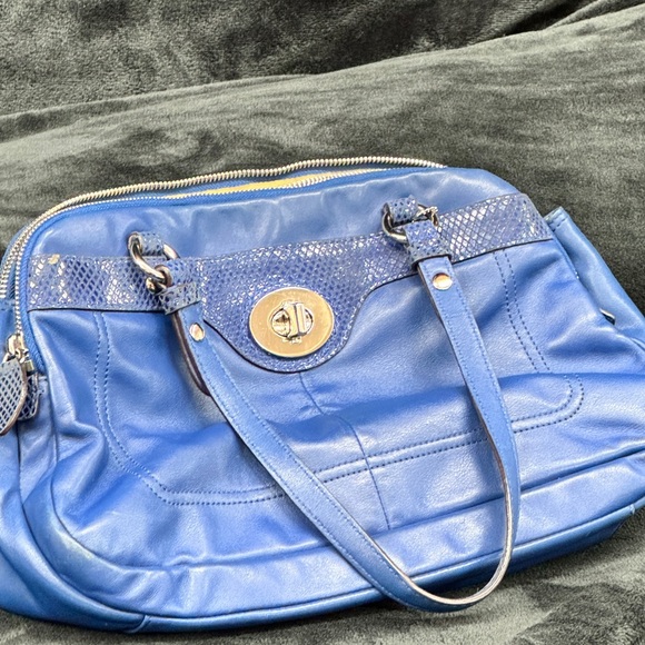 Coach | Bags | Coach Purse Duffle Satchel Blue Leather Penelope Snake ...